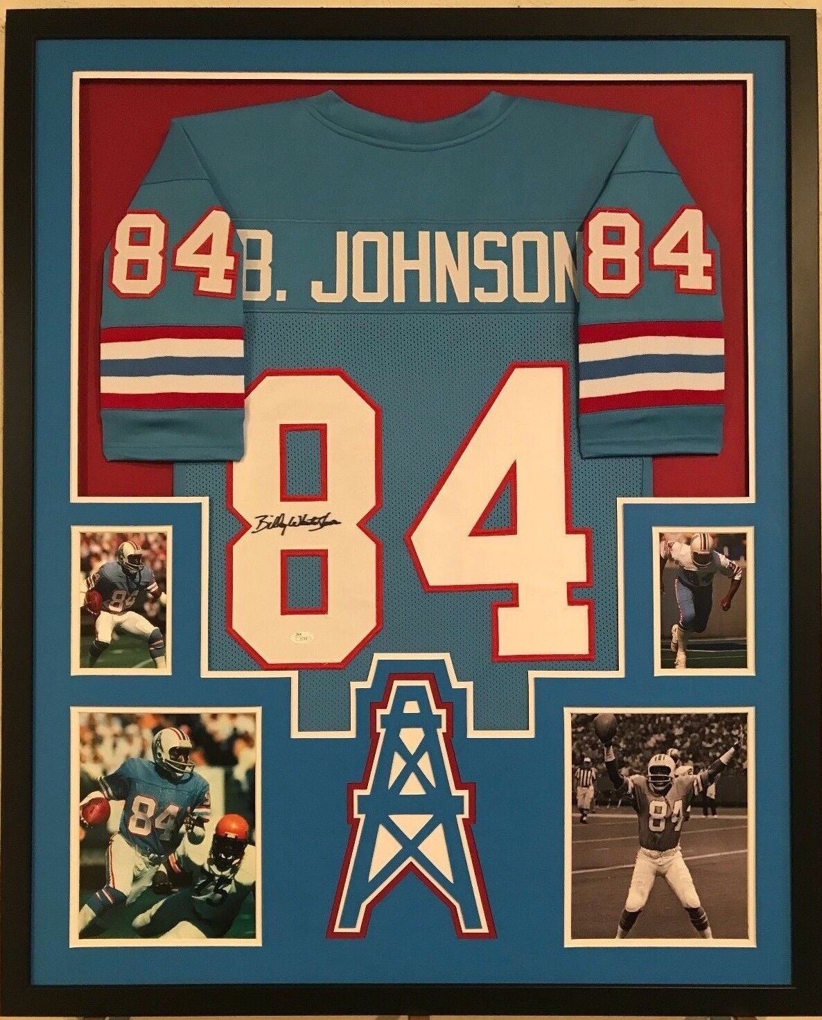 FRAMED BILLY JOHNSON AUTOGRAPHED SIGNED HOUSTON OILERS JERSEY JSA COA ...