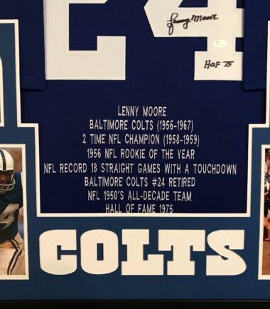 FRAMED LENNY MOORE AUTOGRAPHED SIGNED INSC BALTIMORE COLTS STAT JERSEY ...