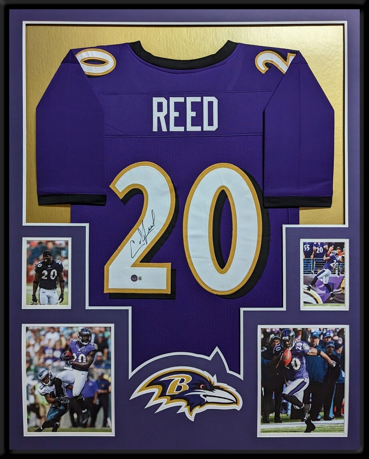 FRAMED BALTIMORE RAVENS ED REED AUTOGRAPHED SIGNED JERSEY BAS HOLO ...
