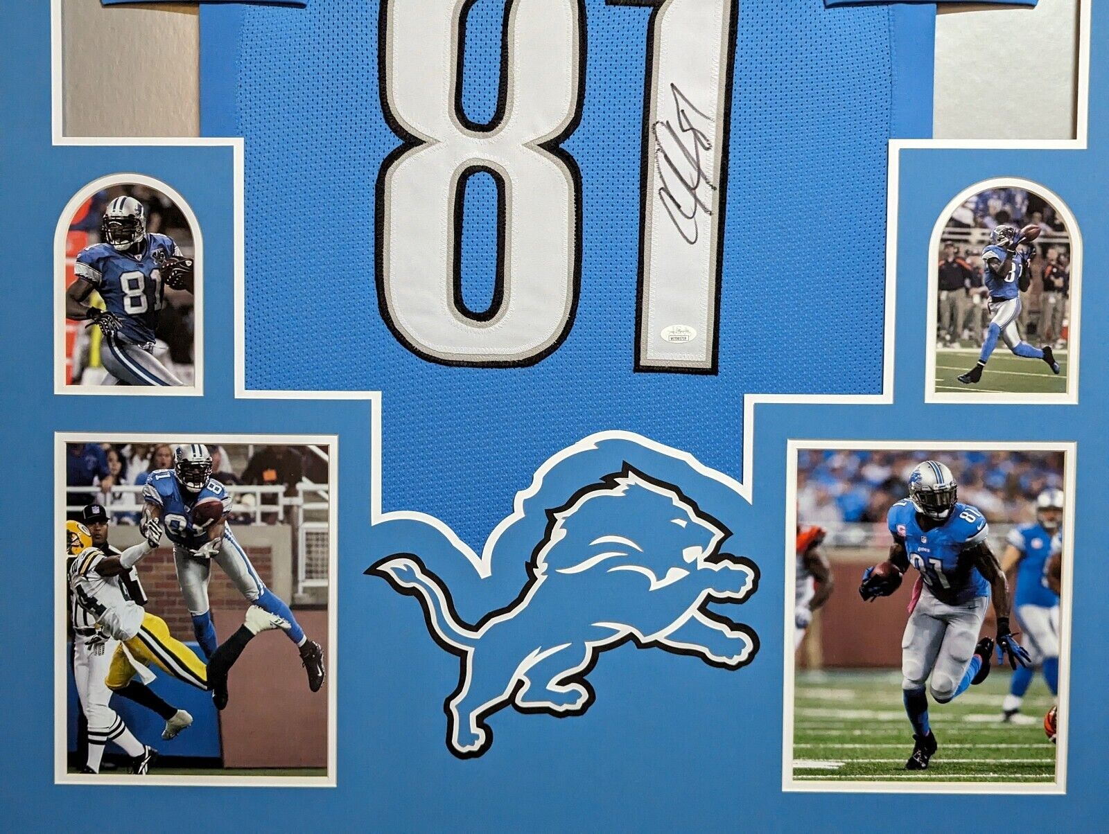 FRAMED DETROIT LIONS CALVIN JOHNSON AUTOGRAPHED SIGNED JERSEY JSA COA ...