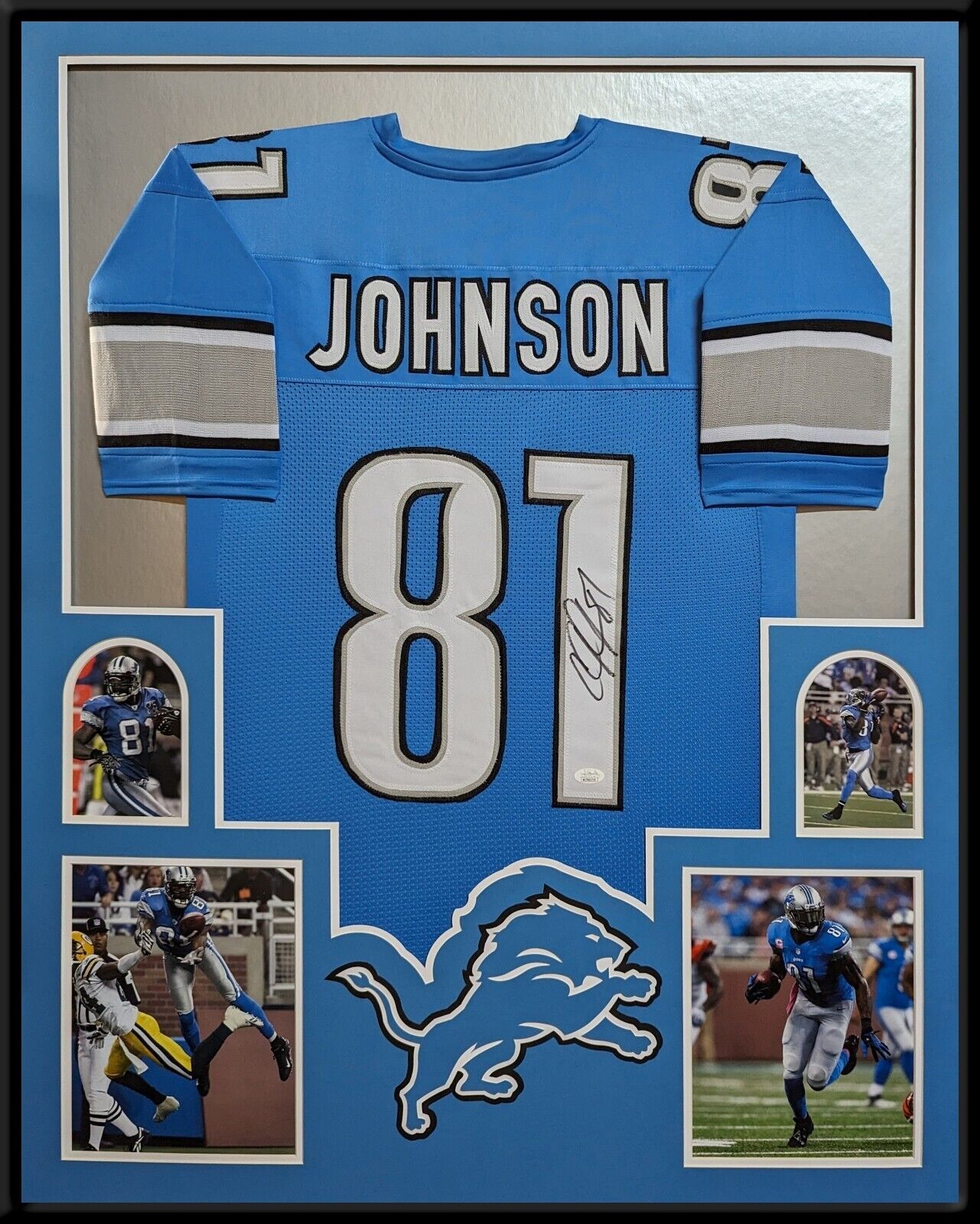 FRAMED DETROIT LIONS CALVIN JOHNSON AUTOGRAPHED SIGNED JERSEY JSA COA ...