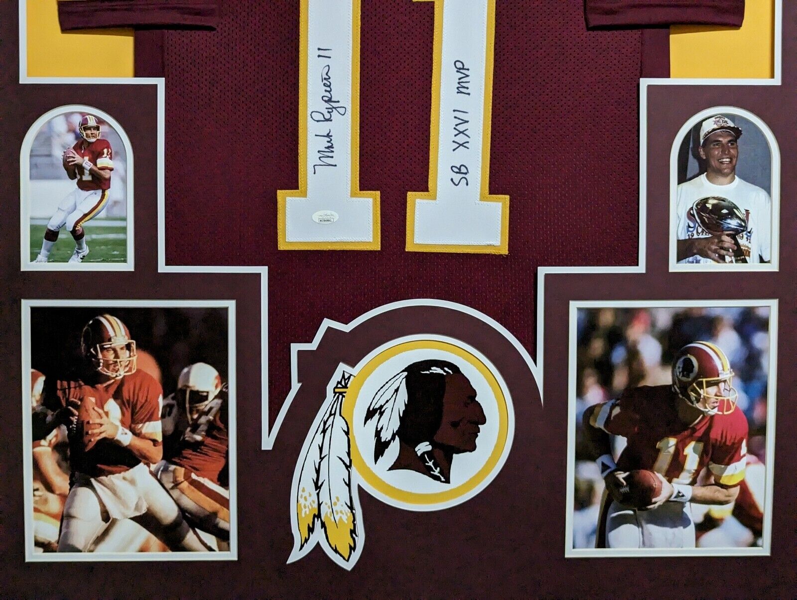 FRAMED WASHINGTON MARK RYPIEN AUTOGRAPHED SIGNED INSCRIBED JERSEY JSA ...