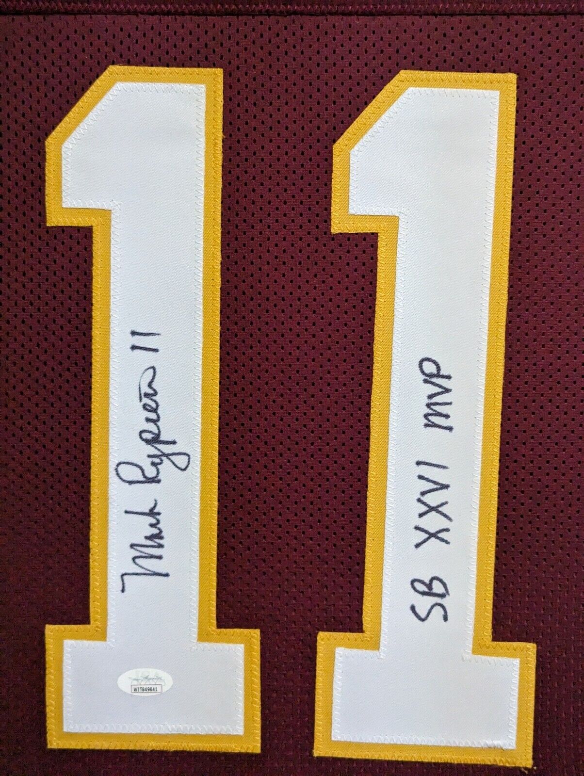 FRAMED WASHINGTON MARK RYPIEN AUTOGRAPHED SIGNED INSCRIBED JERSEY JSA ...