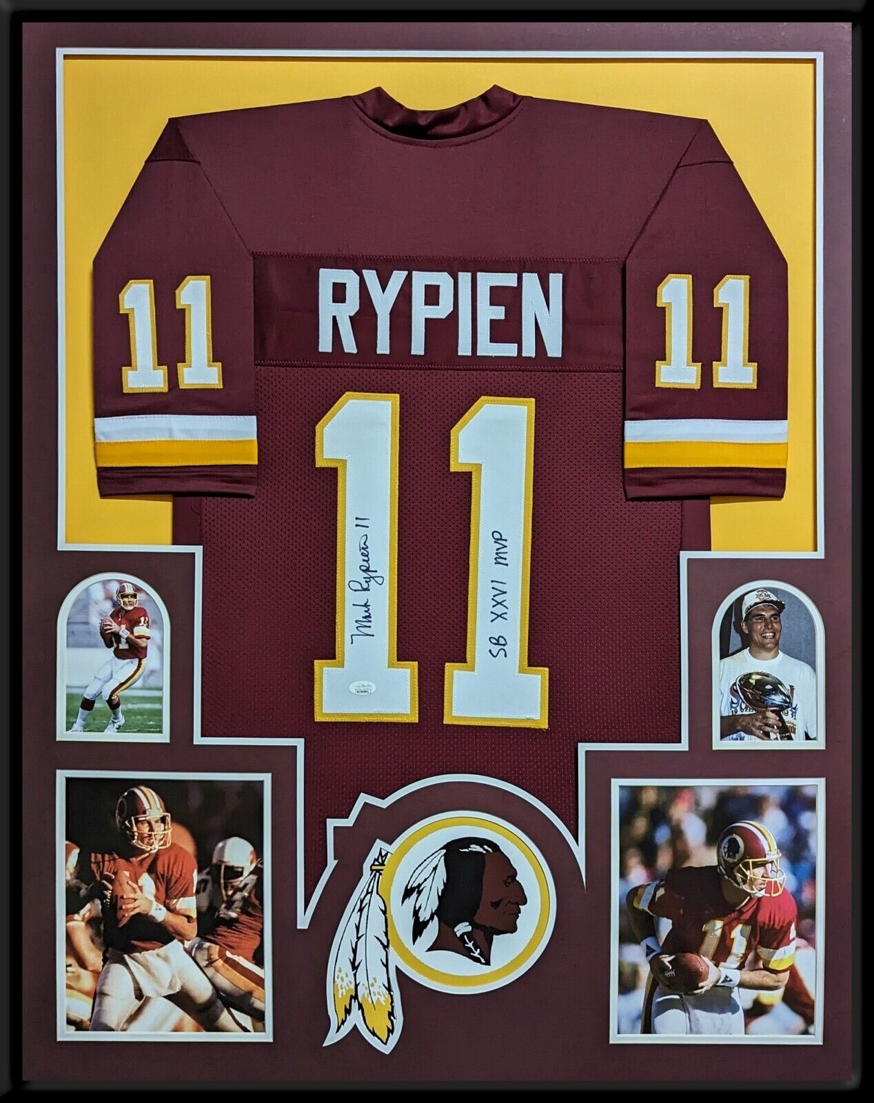 FRAMED WASHINGTON MARK RYPIEN AUTOGRAPHED SIGNED INSCRIBED JERSEY JSA ...